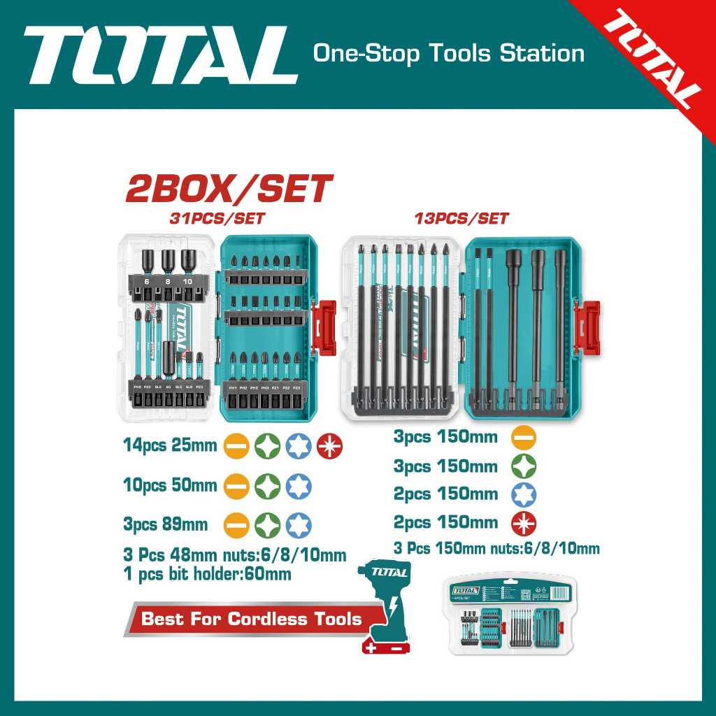 TOTAL 44 Pcs screwdriver bits and magnetic nuts set TACSDL24408 ...