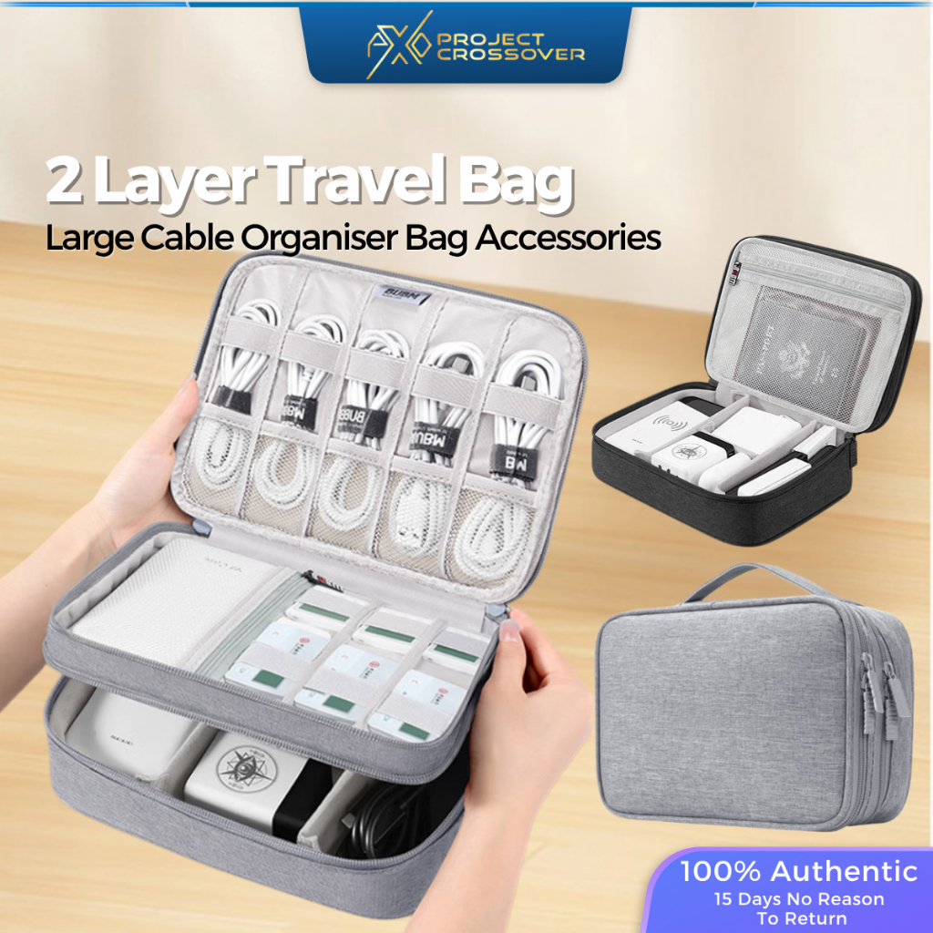 [ Double Layer ] Travel Digital Gadget Bag Cable Bag Travel Organizer ...