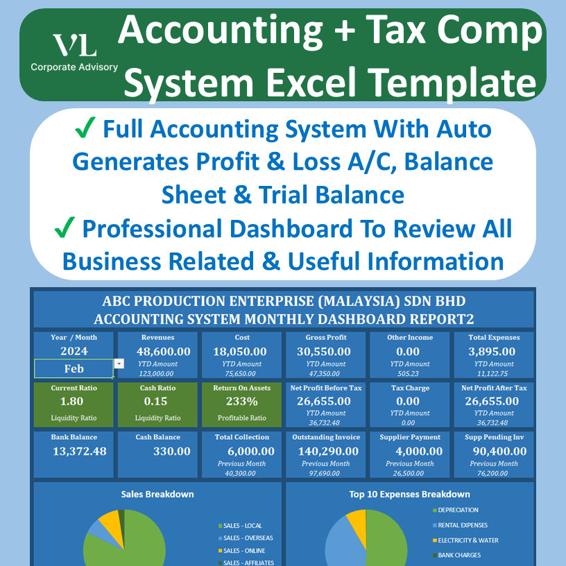 VL Accounting + Tax Computation System Excel Template Full Set Accounts ...