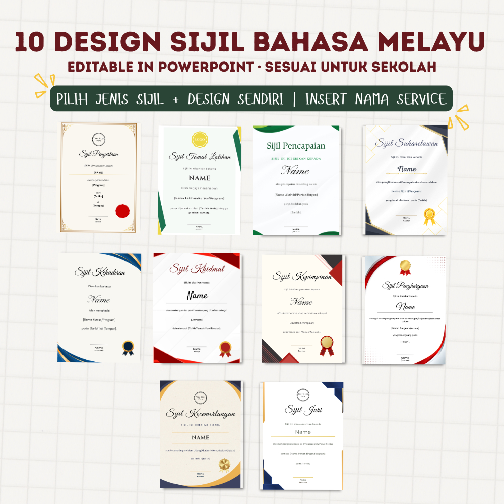 [Service Insert Nama] Sijil Template Sekolah & Event, 10 Jenis Sijil 10 ...