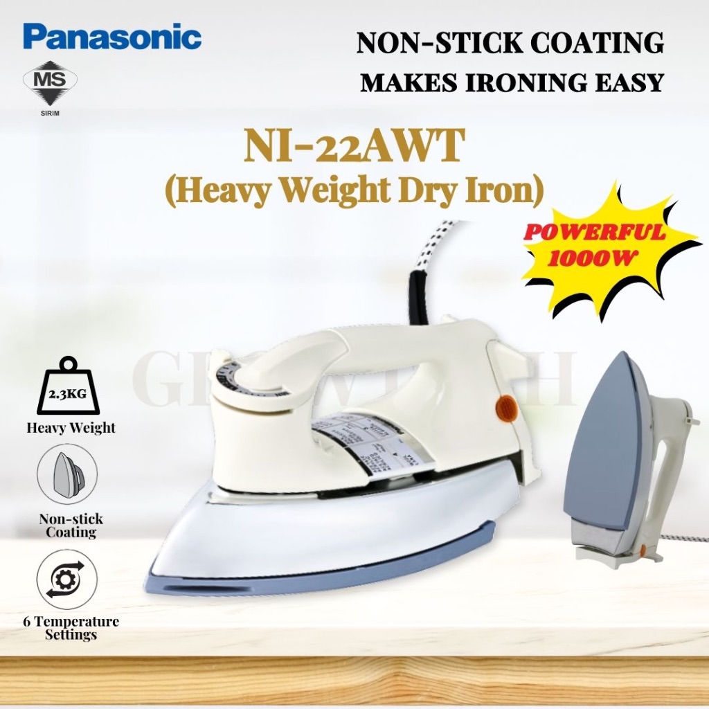 PANASONIC Heavy Weight Electric Dry Iron NI-22AWT Non-Stick Coating ...