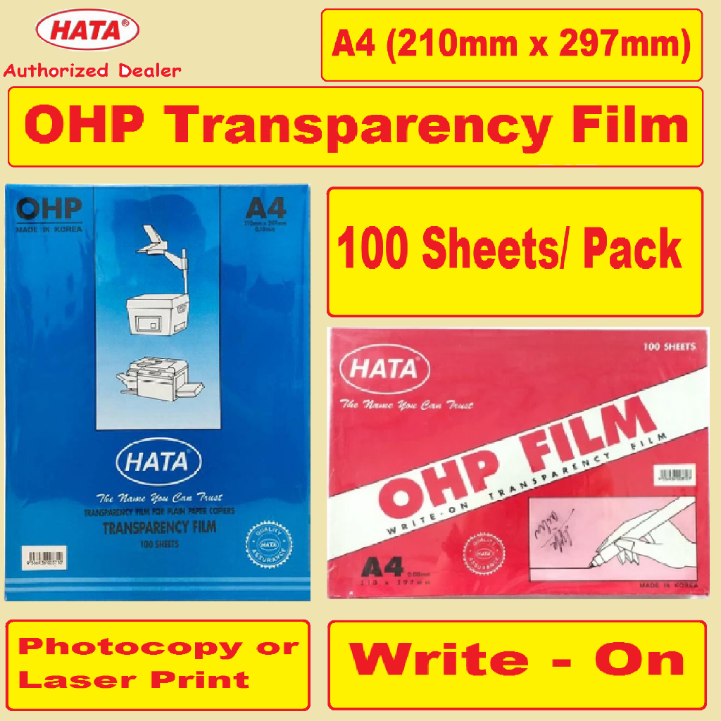 HATA A4 OHP Transparency Film Photocopy or Laser Printer Print Colour ...