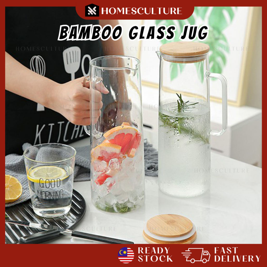 Bamboo Glass Jug Borosilicate Cold Hot Pitcher Water Jug Heat ...