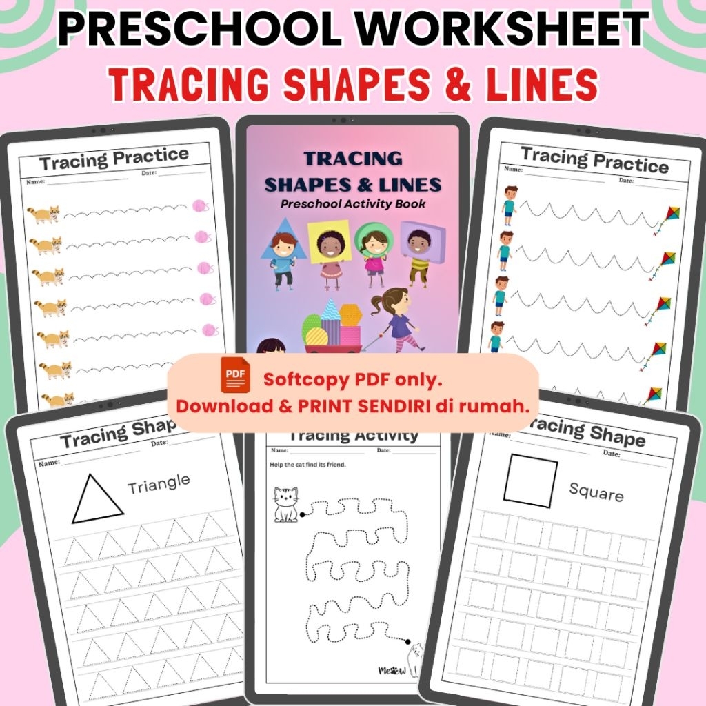[PDF] TRACING SHAPES & LINES - Children Activity Book Preschool ...