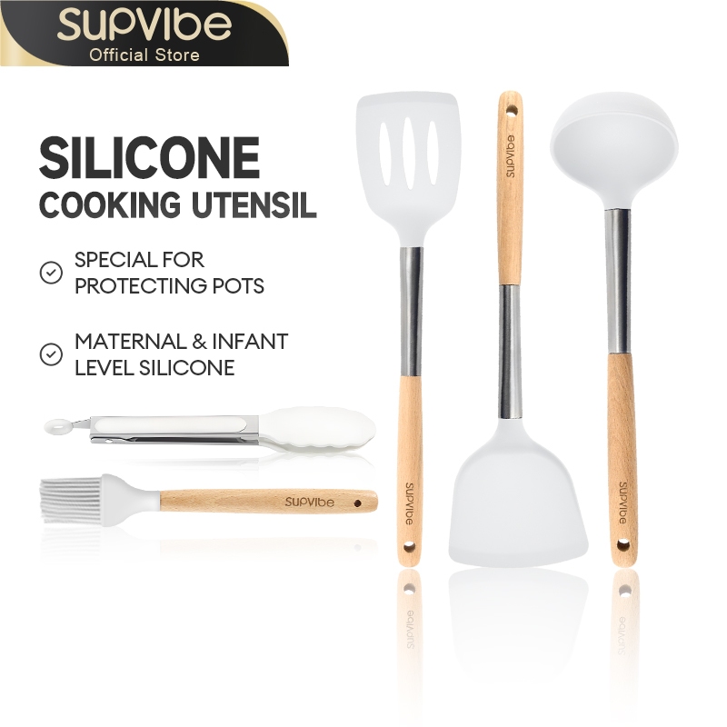 SUPVIBE Silicone Spatula Cookware Non-Stick Utensils Set (5 Pcs) Food ...