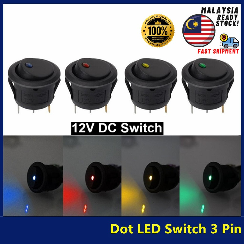 Dot LED Switch 3 Pin DC 12V Electrical Toggle Round Switch On-OFF SPST ...