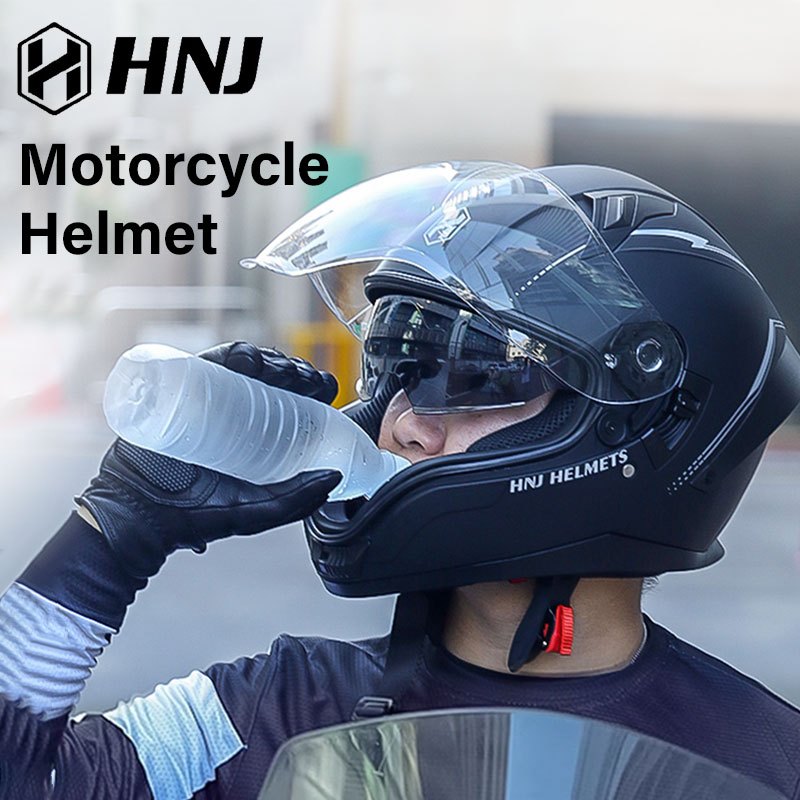HNJ Full Face Motorcycle Helmet Double Visor Safety ABS Material (55 ...