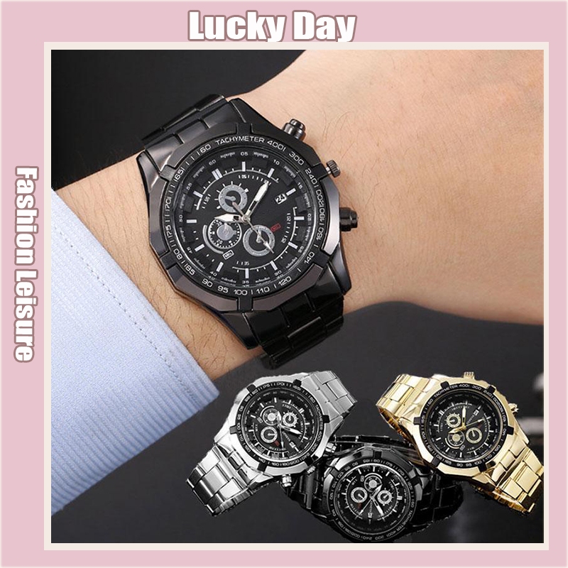 Watch Men Luxury Hollow Stainless Steel Date Gold/Silver Mens Watch ...