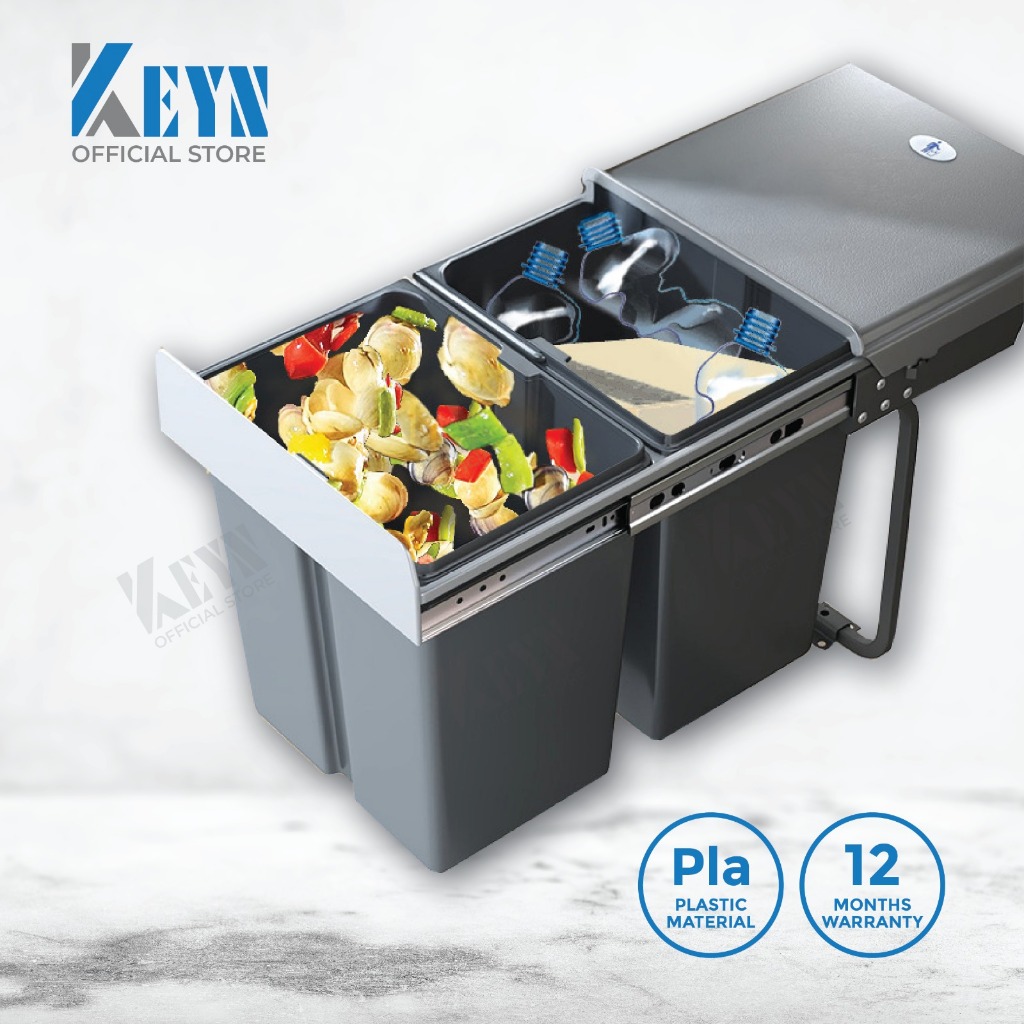 KEYN Plastic Material Kitchen Cabinet Dustbin 40L Waste Bin With Soft ...