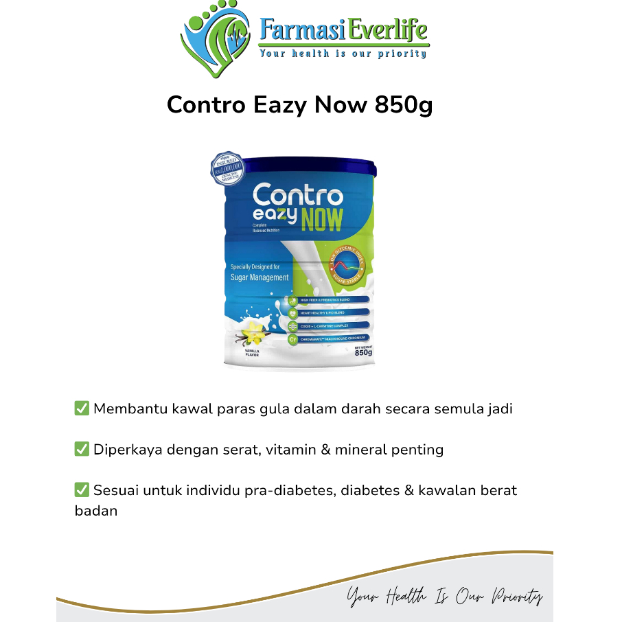 Contro Eazy Now 850g – Susu Rumusan Rendah GI untuk Kawalan Gula Darah ...