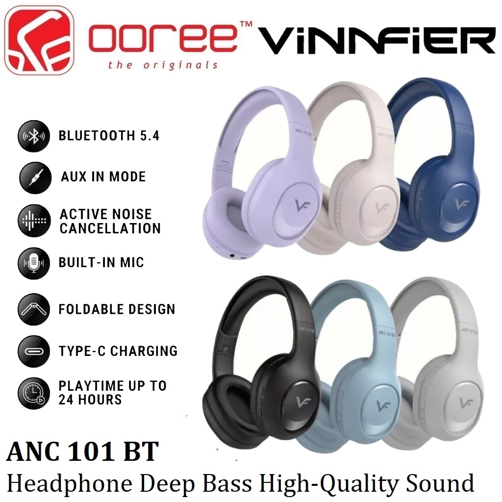 VINNFIER ANC 101 BT / ANC101 BT FON KEPALA BLUETOOTH HEADPHONE DEEP ...