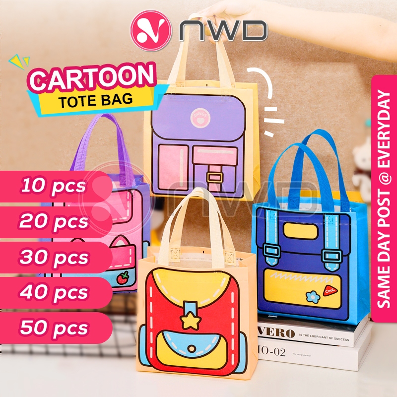 𝗖𝗨𝗧𝗘 𝗖𝗔𝗥𝗥𝗬 》10/20/30/40/50pcs Cartoon Gift Tote Bag Non Woven Birthday ...