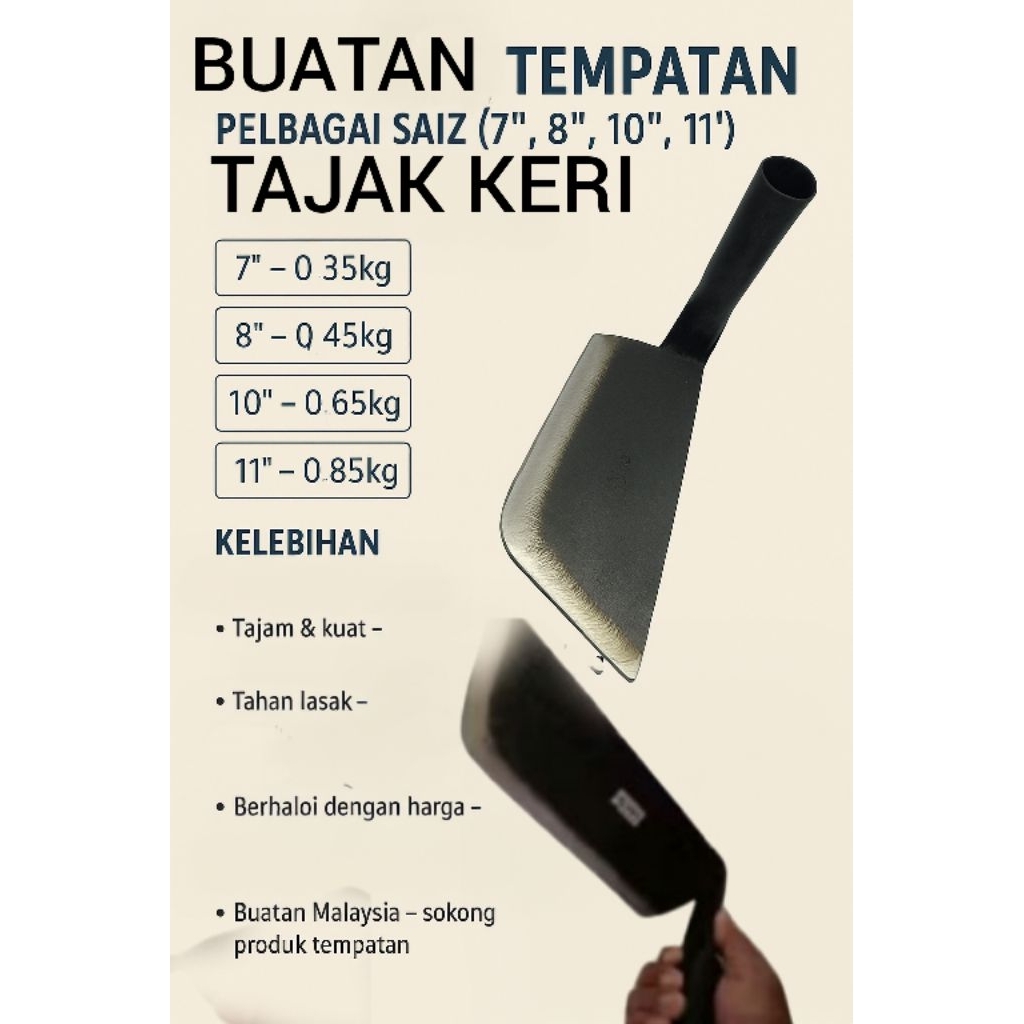 Pisau Tajak Keri Besi Spring Steel (7–11 inci) – Buatan Malaysia, Tajam ...