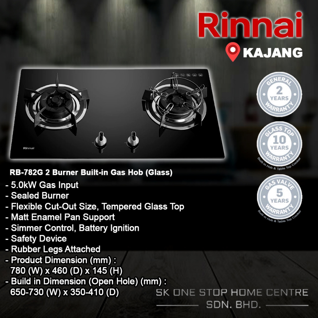 Rinnai RB782G Built-In Gas Hob 5.0kW / Rinnai RB-782G Gas Stove / 2 Tungku Dapur Rinnai Cooker ...