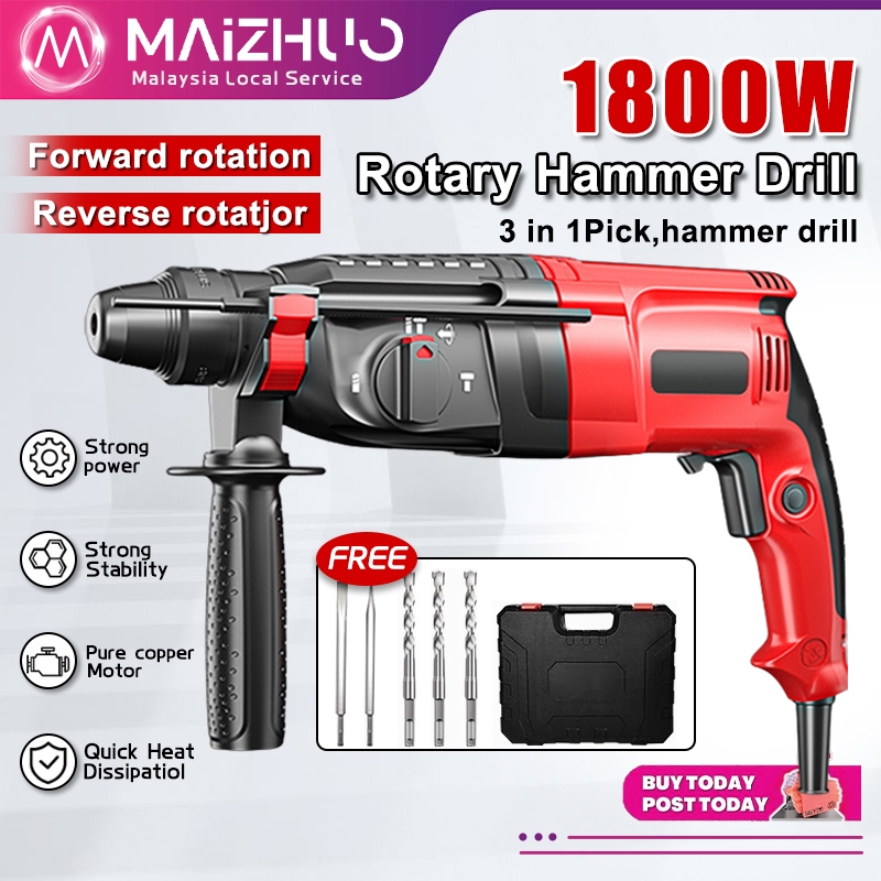 Penebuk Dinding Simen Drill Rotary Hammer Drill With Handle 1800W SDS ...