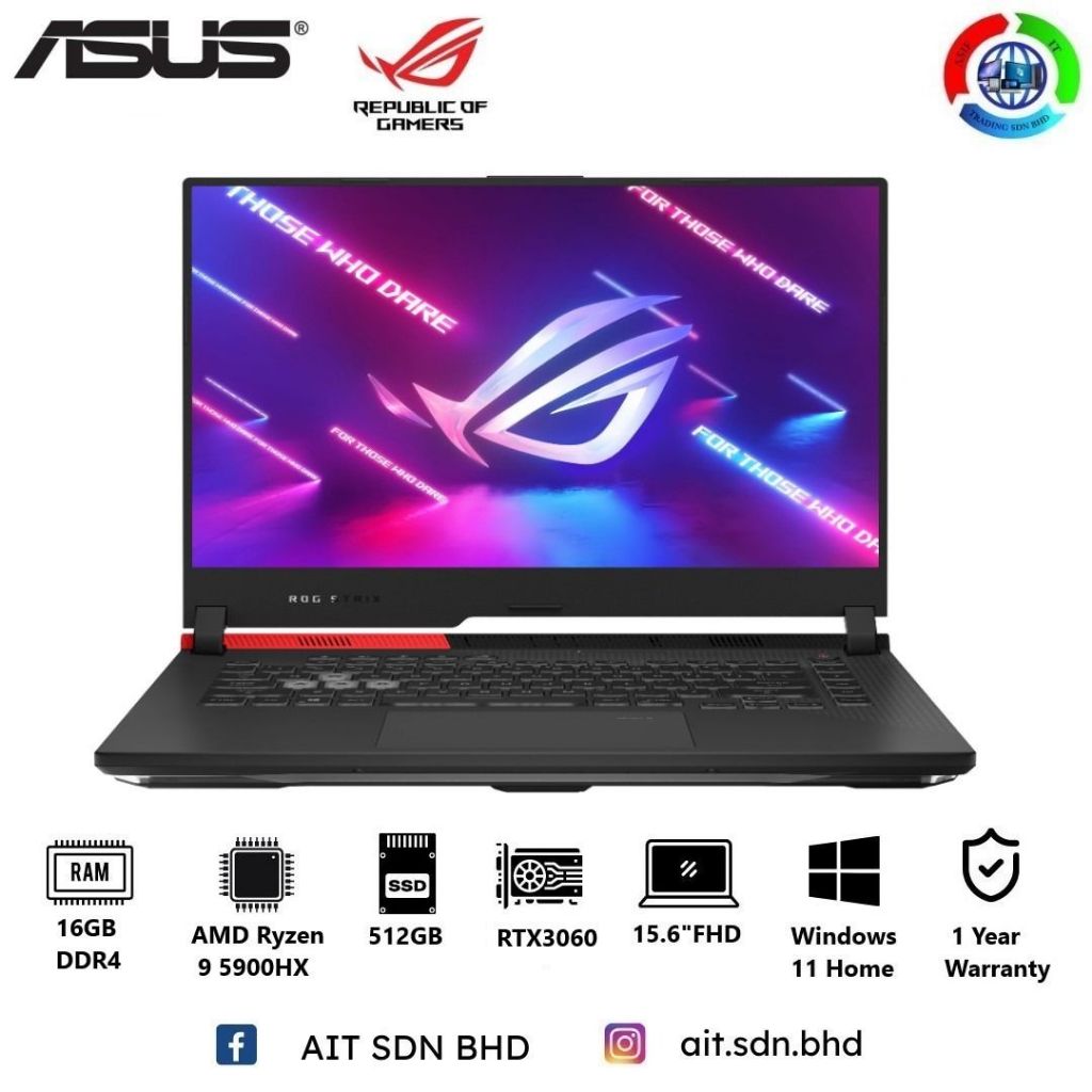 ASUS ROG Strix G15 G513QM5900 15.6"FHD Gaming Laptop AMD Ryzen 9 5900HX ...