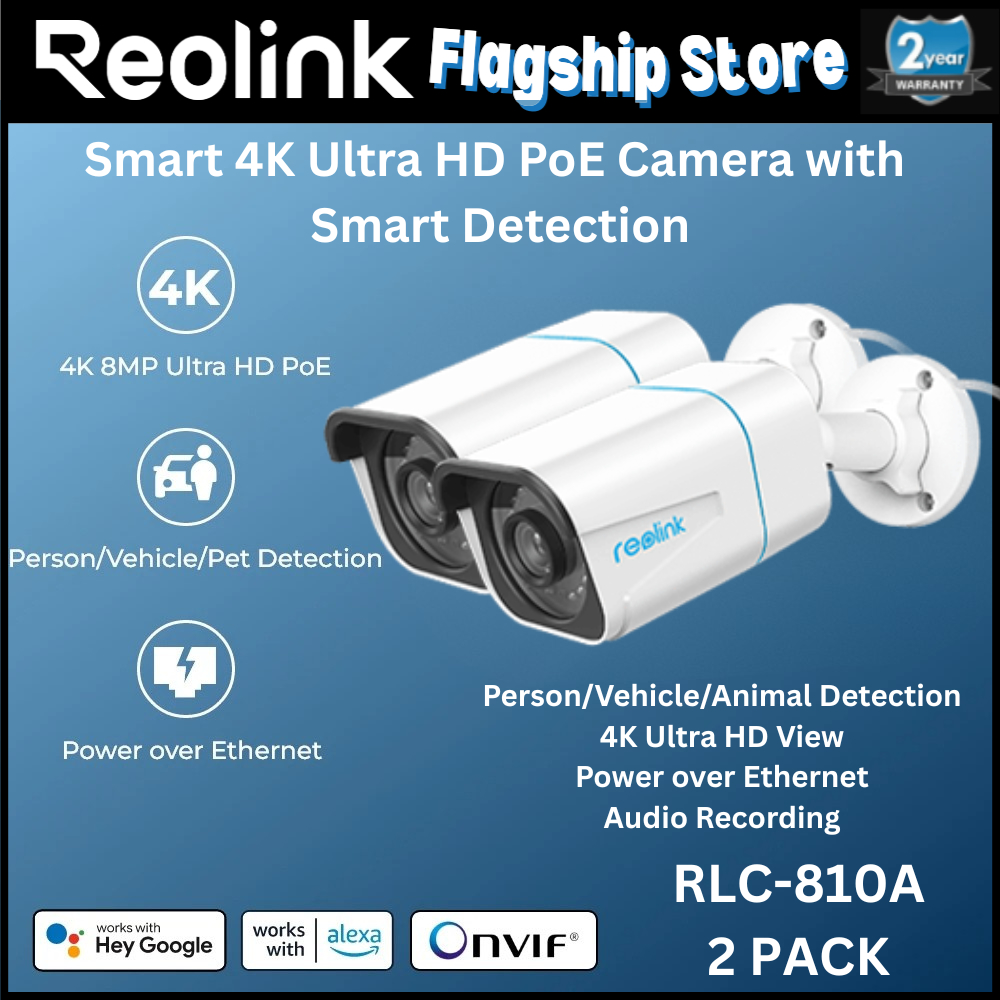Reolink RLC-810A (2 PACK)4K PoE Security Camera Smart Human/Vehicle Detection, 100ft IR Night ...