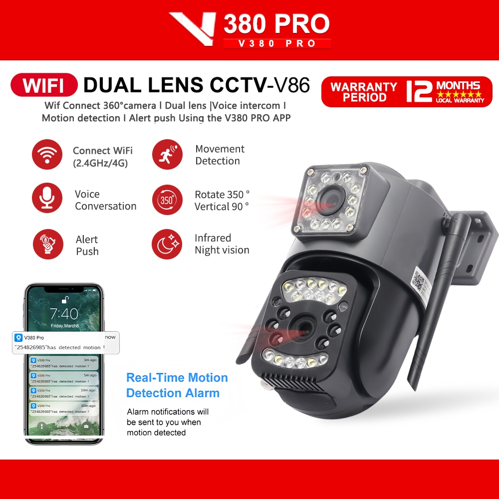 V380 Pro Cctv Cameras V86 Dual Lens Outdoor Waterproof Connect WiFi ...