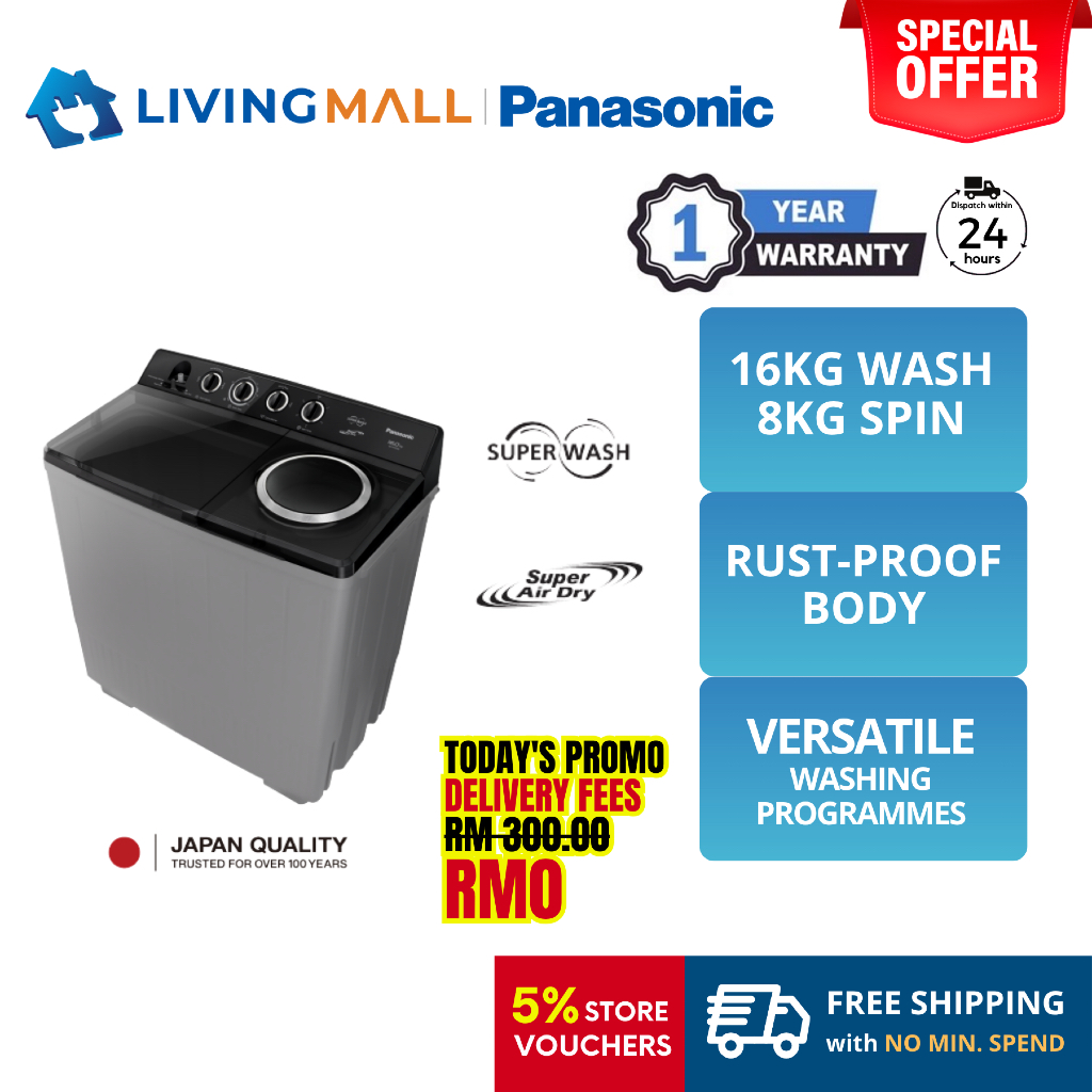 [𝐅𝐑𝐄𝐄 𝐃𝐄𝐋𝐈𝐕𝐄𝐑𝐘] PANASONIC NA-W16XG2B TWIN TUB (16KG, 8KG SPIN) WASHING ...