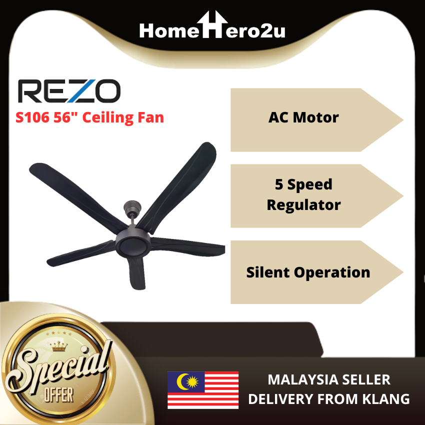 Kipas Siling Rezo S106 5 SPEED 56 inci 5 Bilah deka Kipas Siling dengan ...