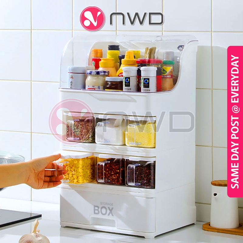 𝗗𝗘𝗧𝗔𝗖𝗛𝗔𝗕𝗟𝗘 》Oilproof Cover Seasoning Storage Rack Spices Drawer ...