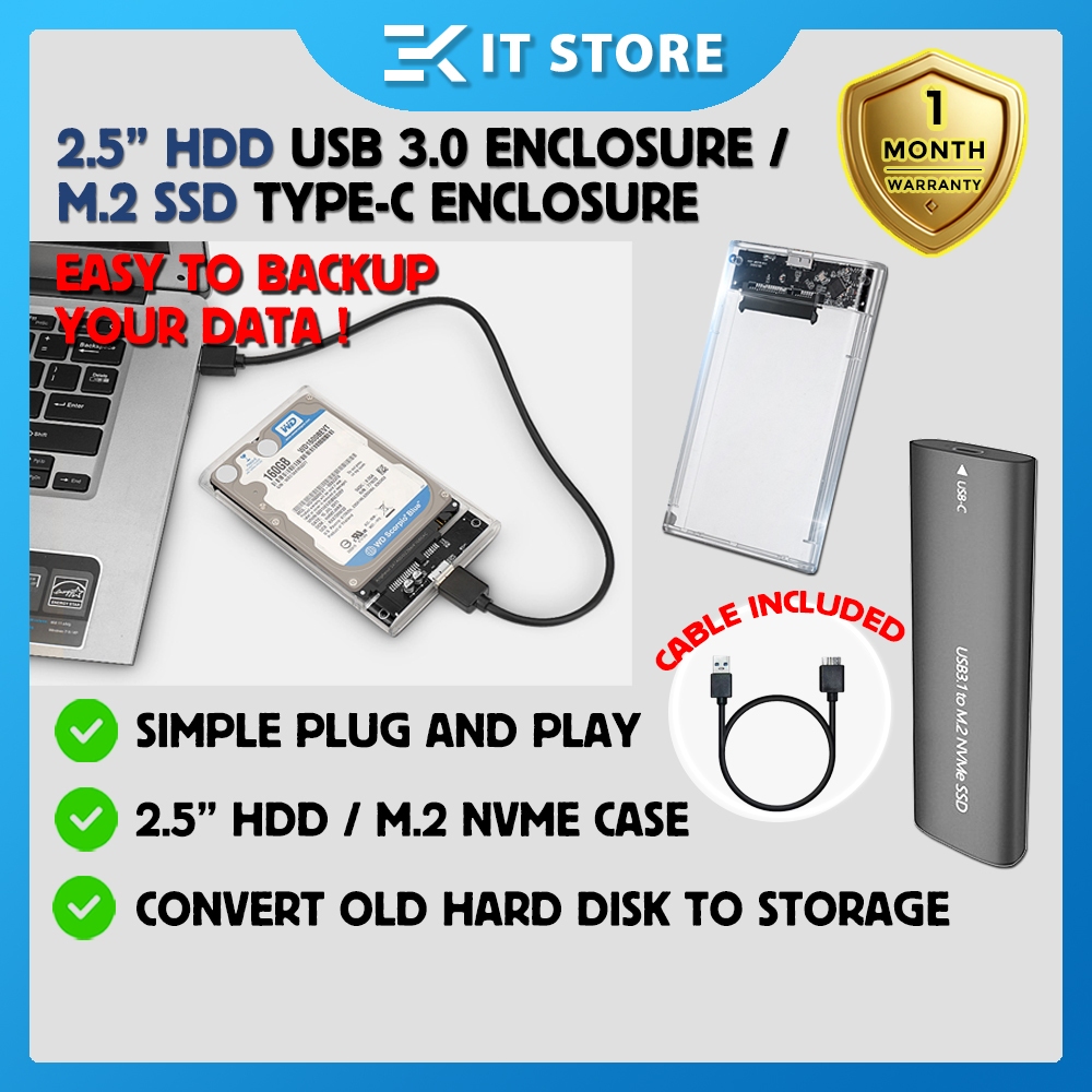 External Hard Disk Enclosure Case SATA to USB 3.0 / M.2 NVME PCIe SSD Enclosure Case | Shopee ...