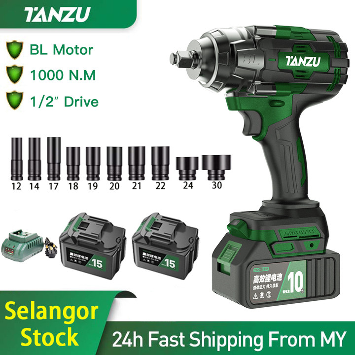 TANZU 21V Cordless Impact Wrench 1000N.M HighTorque Wrench 1/2" Drive ...