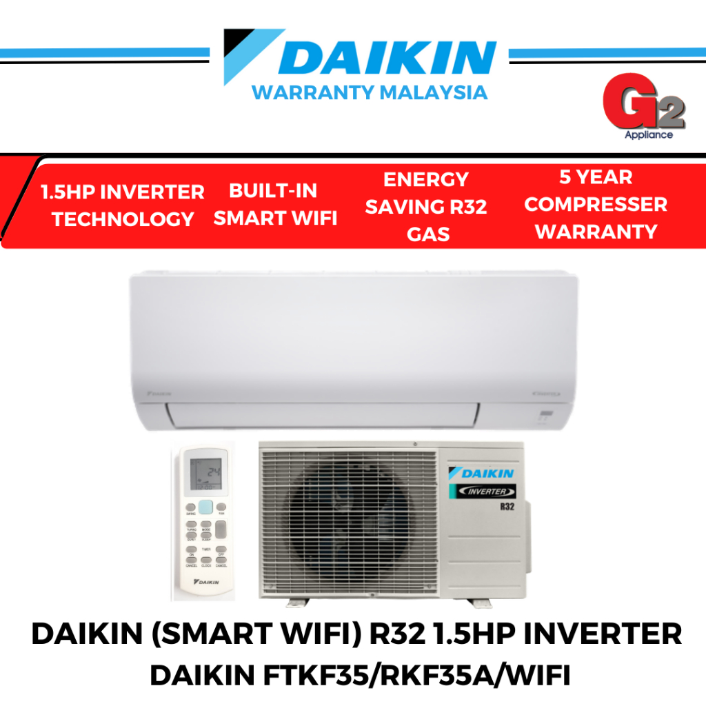 DAIKIN 1.5HP INVERTER AIRCOND (SMART WIFI + R32) FTKF35CV1MF/RKF35C-3WM-LF | Shopee Malaysia