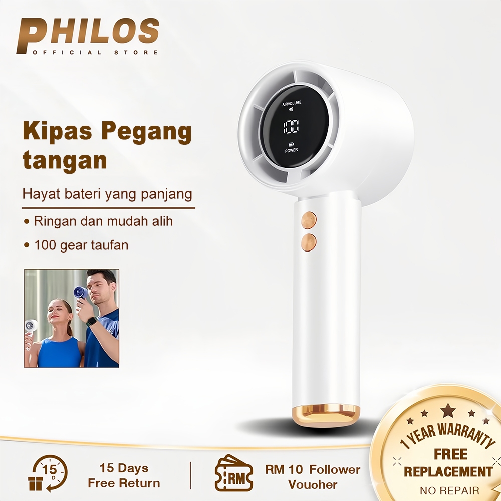 PHILOS Electric Fan Handheld Fan 5000 mAh 100 Gears of Hurricanes Smart ...