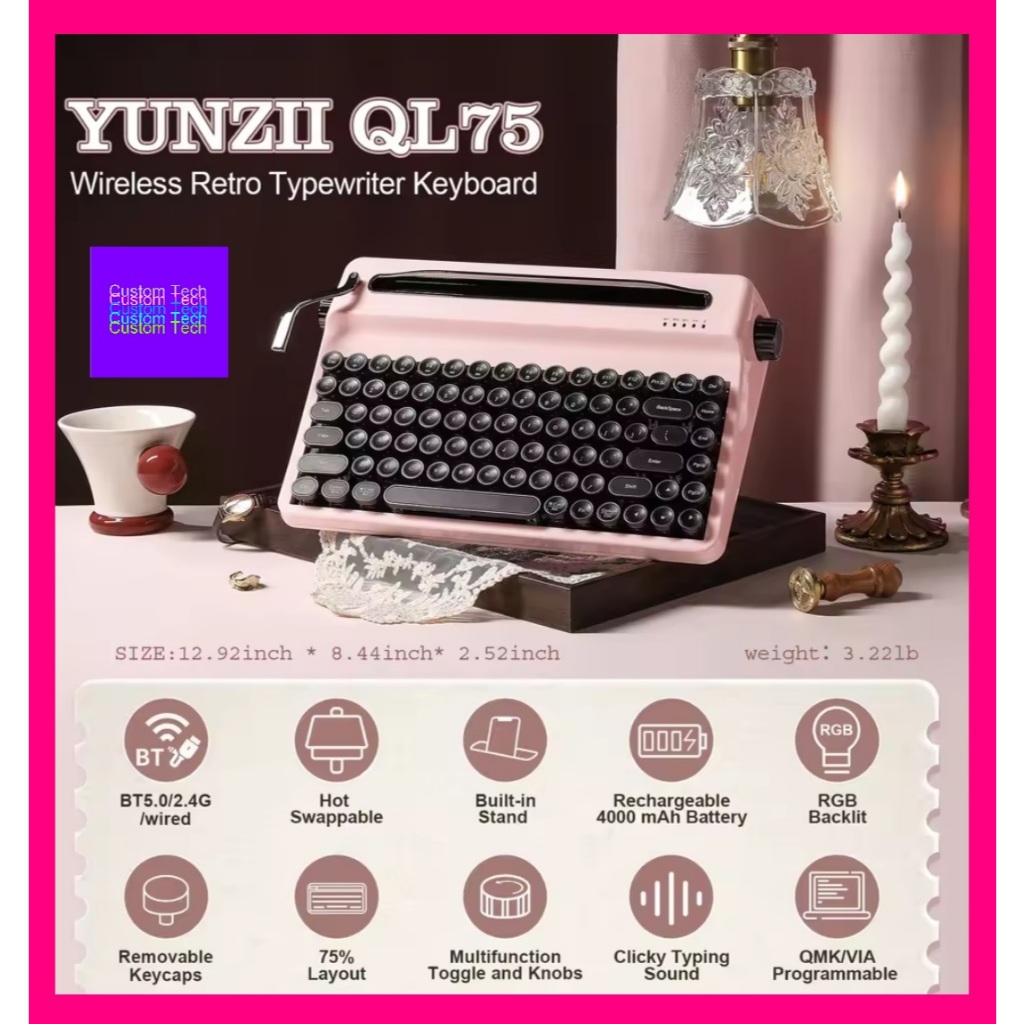 Yunzii QL75 Premium Retro Typewriter Style Mechanical Keyboard | Shopee ...
