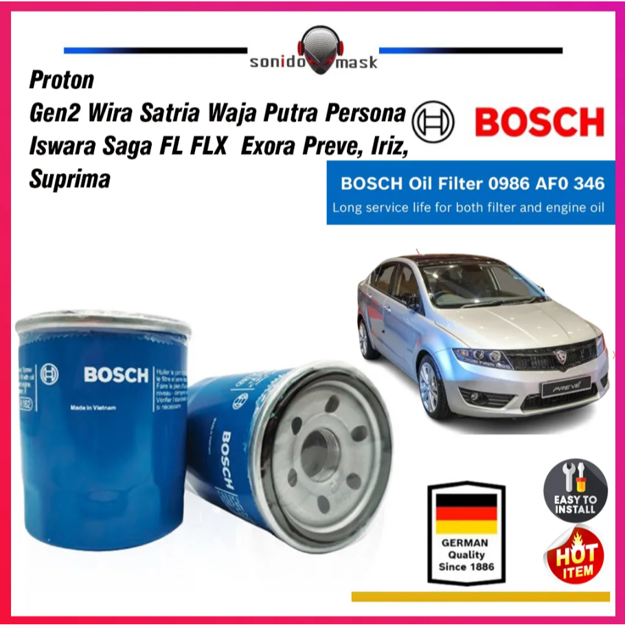 Bosch Oil Filter Proton Saga vvt , BLM, FLX, persona ,exora , iriz ...
