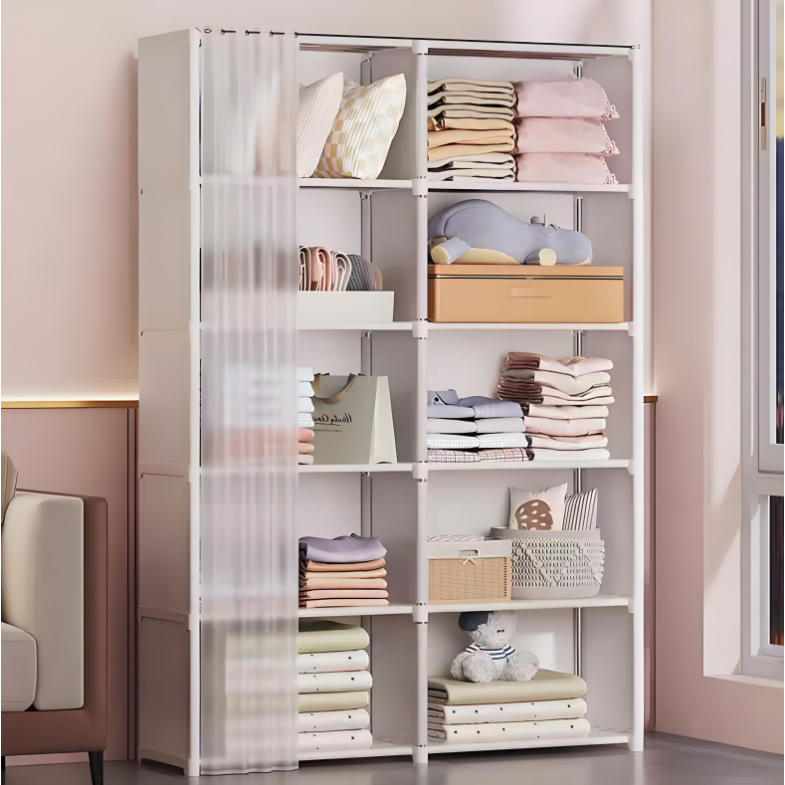 Wardrobe With door curtain Almari Baju laci Almari Kain murah Rak Baju ...