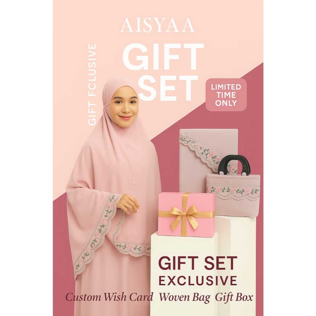 Telekung Gift Box Set Aishaa Free box, custom wish card, riben, beg ...