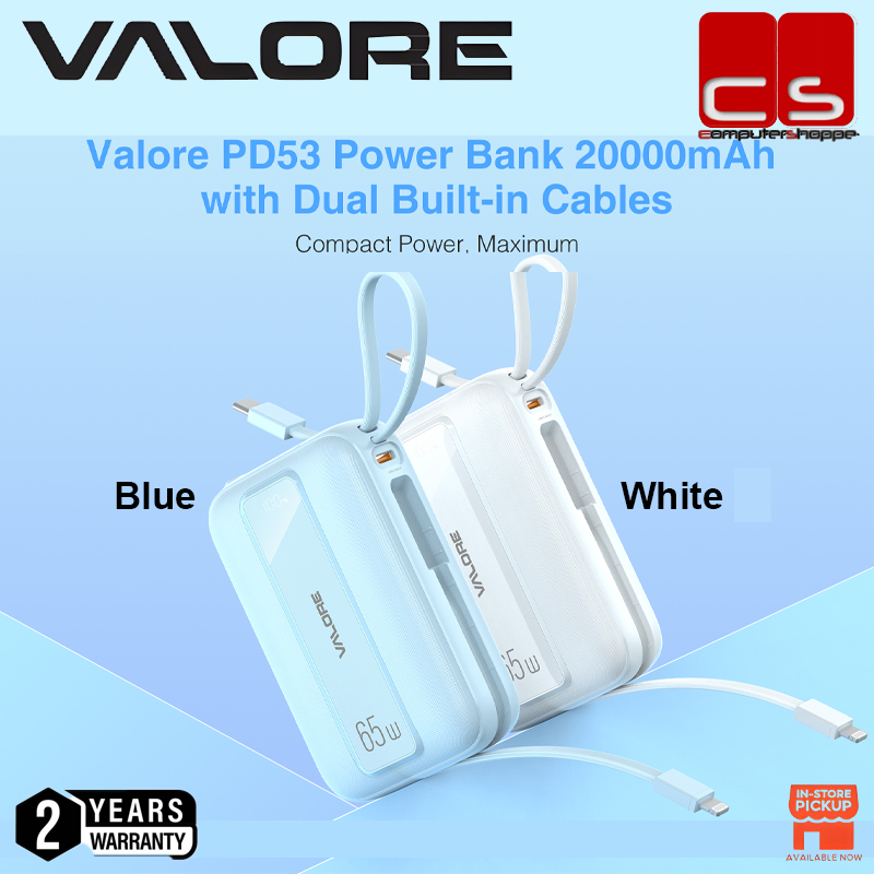 VALORE PD53 (PD65W 20000mAh Power Bank with Dual Built-in Cables ...