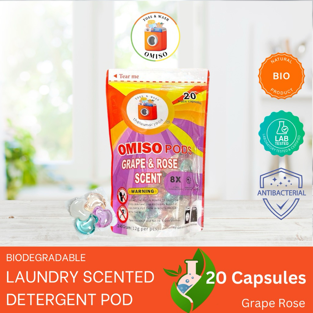 OMISO GRAPE ROSE 7-IN-1 Biodegradable Laundry Detergent Pod 12gx20pods Liquid Wash Clean Anti ...