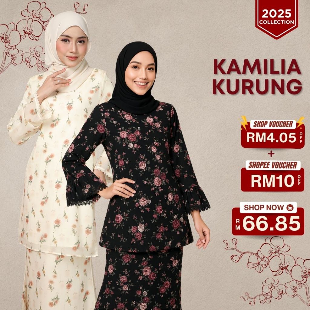 ZOE ARISSA Kamilia Moden Chiffon Kurung Raya 2025 Printed Design Floral ...