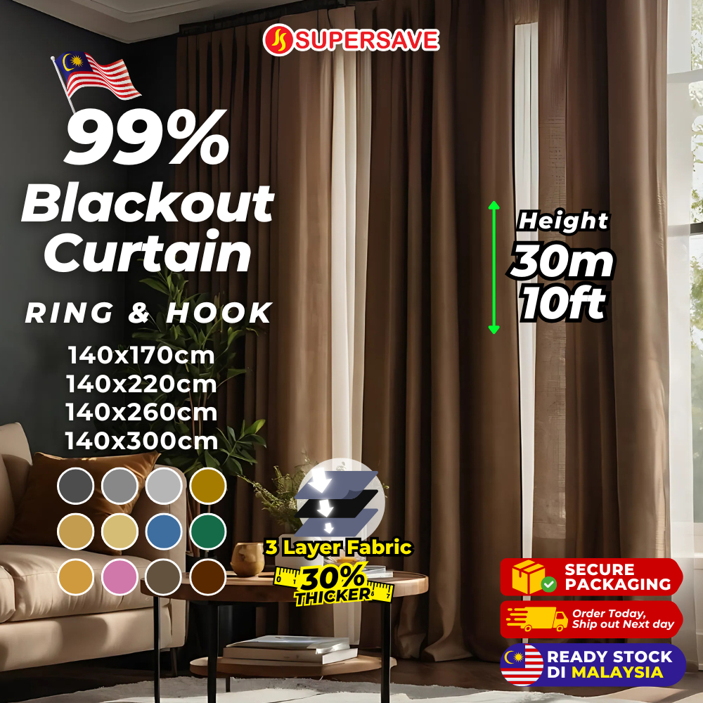 SUPERSAVE 99% Blackout Curtain Langsir Blackout Langsir Tebal Curtain ...