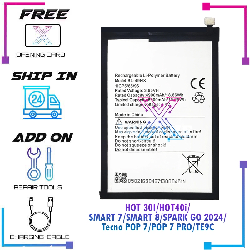 Battery BL-49NX / BL-49NT Compatible For HOT 30I 40I/SMART 7 8 /Tecno ...