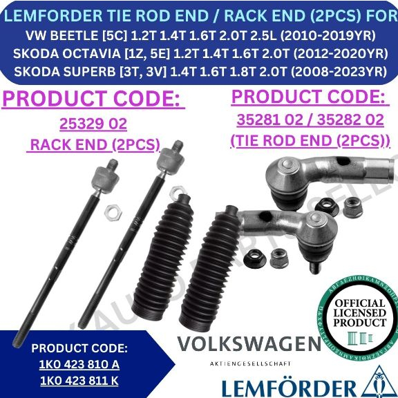 LEMFORDER GENUINE TIE ROD END, RACK END FOR VW BEETLE [5C] '10-19YR ...