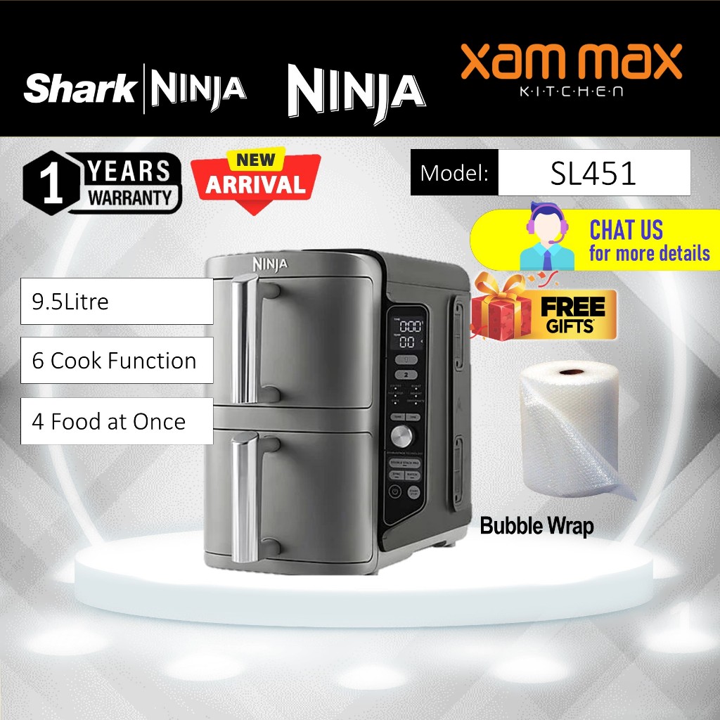 Ninja SL451 Double Stack XL 9.5L Air Fryer (With Probe) / Dual Basket ...