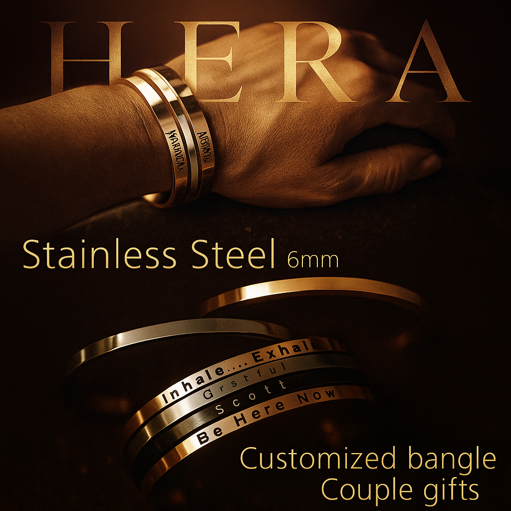 HERA Stainless Steel Bangle with engrave personalize word ( 6MM ...
