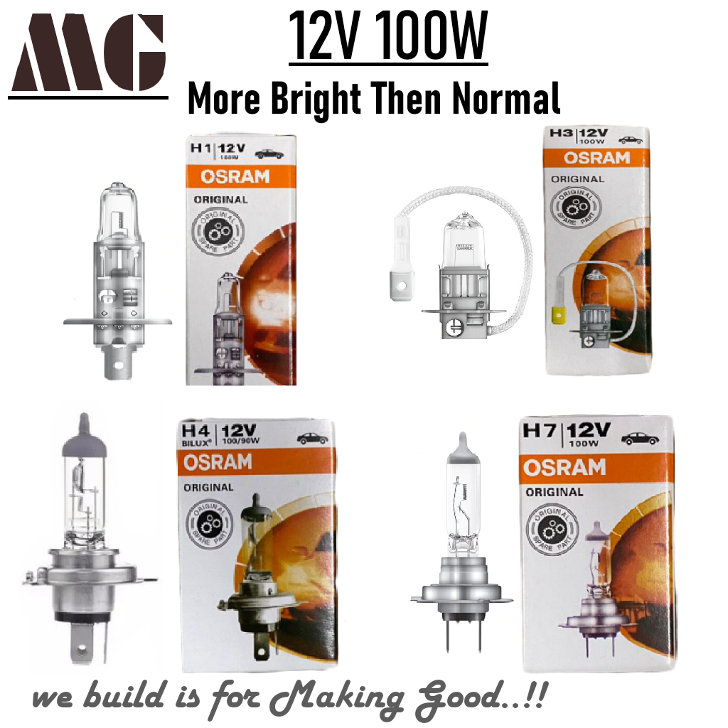 OSRAM HEAD LAMP HALOGEN BULB 12V 100W H1 H3 H4 H7 HEAD LIGHT LED HID ...