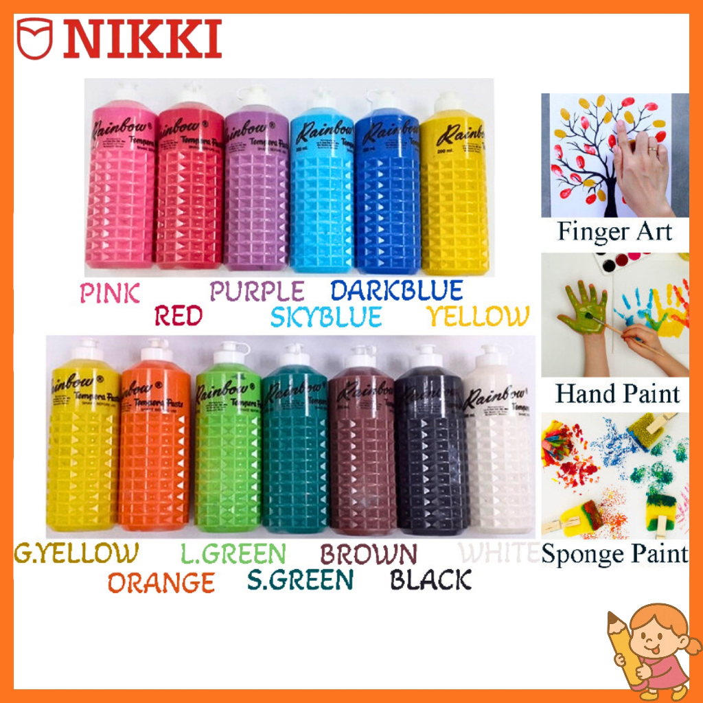 NIKKI RAINBOW NON TOXIC TEMPERA PASTE COLOUR PAINT (200ML) - [HAND ...
