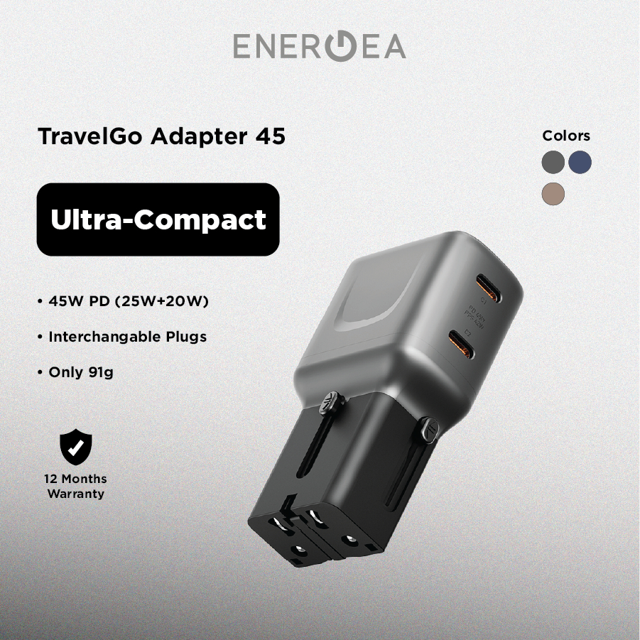 ENERGEA TravelGo Adapter PD45W GaN 2C Ultra Portable Travel Adapter ...
