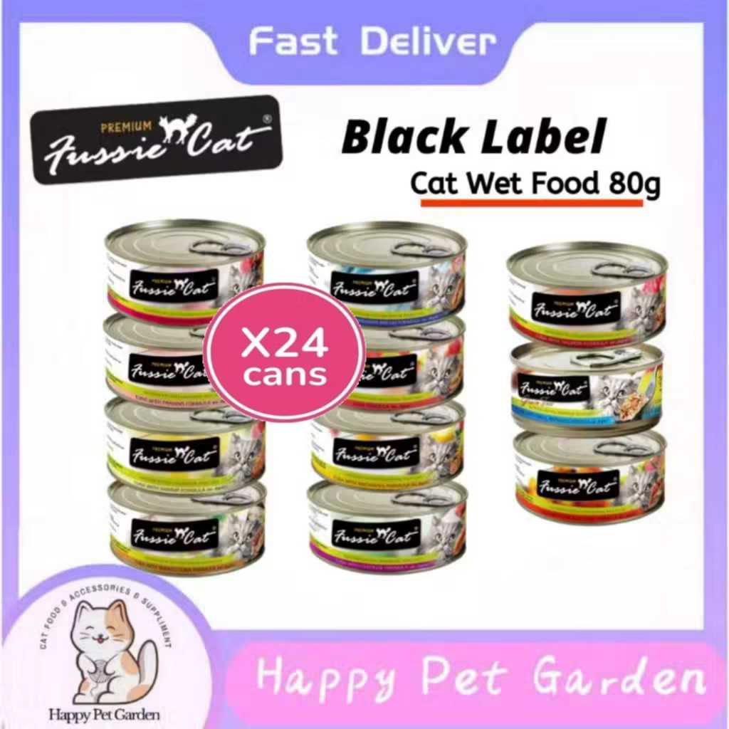 Fussie Cat Premium Black Label (1Box 24Tin)80g / Cat Wet Food (Aspic ...