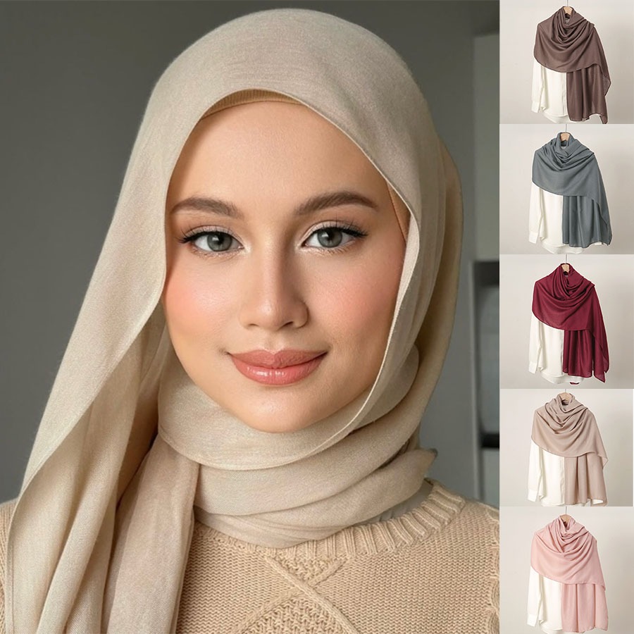 Tudung Muslim Female Long Shawl Solid Color Cotton Linen Hijab ...