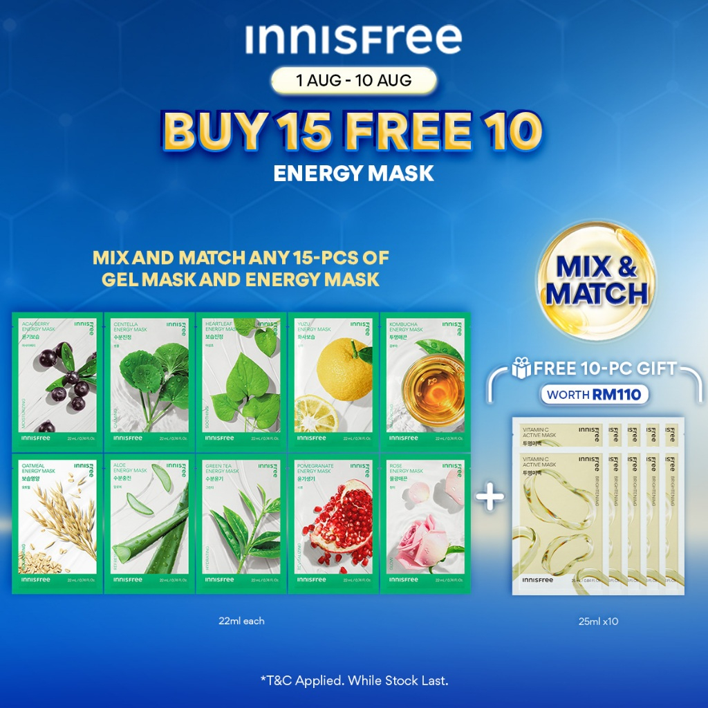 [1 AUG - 10 AUG | BUY 15 FREE 10] INNISFREE Energy Mask 22ml each ...