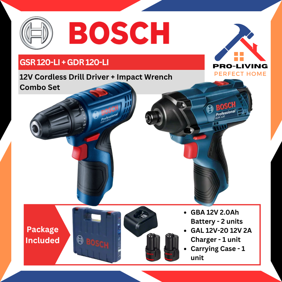 BOSCH ( GSR 120-LI + GDR 120-LI ) 12V Cordless Drill Driver + Impact ...