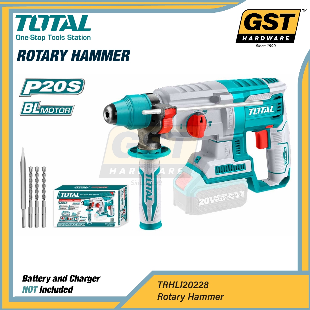 TOTAL TRHLI20228 Li-ion Rotary Hammer Impact Drill Cordless Hammer ...