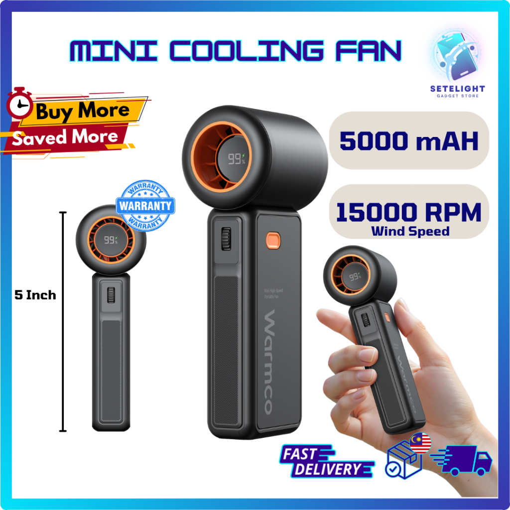 WARMCO Mini Fan 5000mAh High Speed Fan Boost Wind with LED Display ...